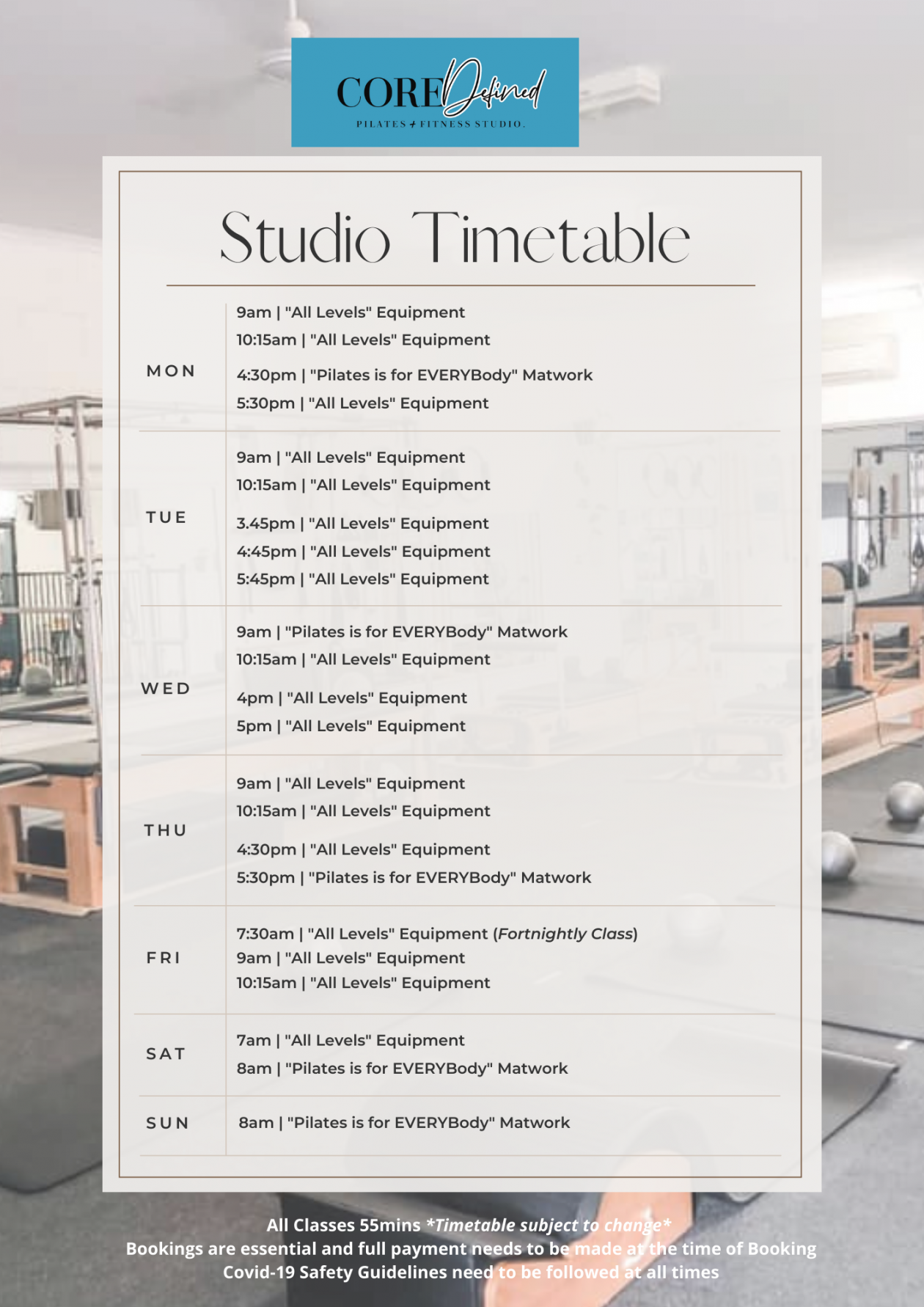 Schedules – Core Defined Pilates